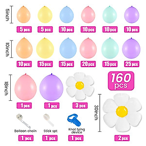 Daisy Balloon Garland Arch Kit, 160 Pcs Pastel Balloon Garland Kit with Groovy Daisy Flower Macaron Balloon Arch Kit for Baby Shower Girls Birthday Wedding Decoration