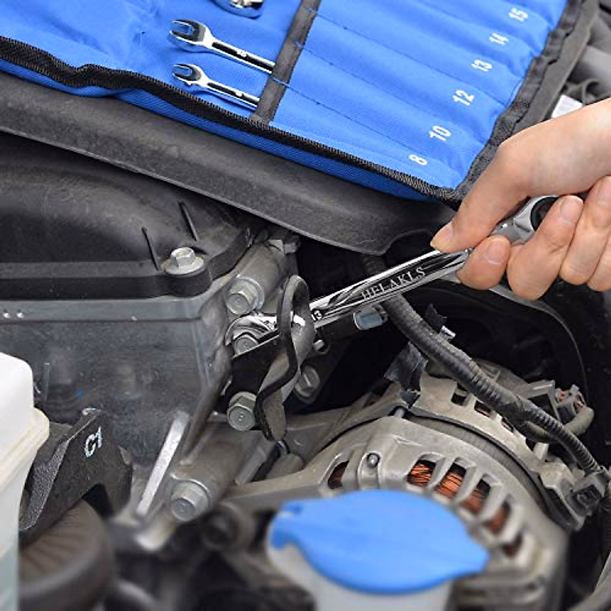 HELAKLS 10-Piece 1/4-3/4 Inch Ratchet Wrench Set Chrome Vanadium Steel SAE Combination Box Open Ended Standard Kit Tool for Mechanic with Portable Suspended Canvas Bag