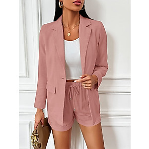 SySea Women's Business Suits Long Sleeve Blazer Jacket Coat and High Waisted Shorts 2 Pieces Outfits Set Light Pink