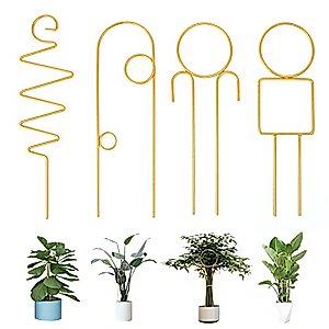 4 Pcs Small Metal Trellis for Potted Plants, 14in Mini Plant Trellis for Climbing Plants Indoor, Gold Plant Trellis Plant Support Stakes for Indoor Small Flowerpot, Garden Potted Plant