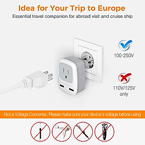 European Travel Plug Adapter 3 Pack, TESSAN International Power Adaptor 2 USB, Type C Outlet Adapter Charger USA to Most of Europe EU Spain Iceland Italy Germany France Israel