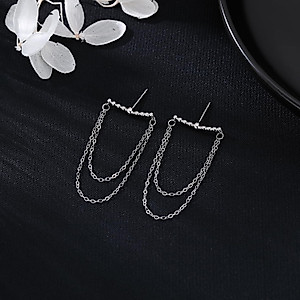 SLUYNZ 925 Sterling Silver Dangle Earrings Chain For Women Dangling Tassel Earrings Tiny Balls Stud (A-Silver)