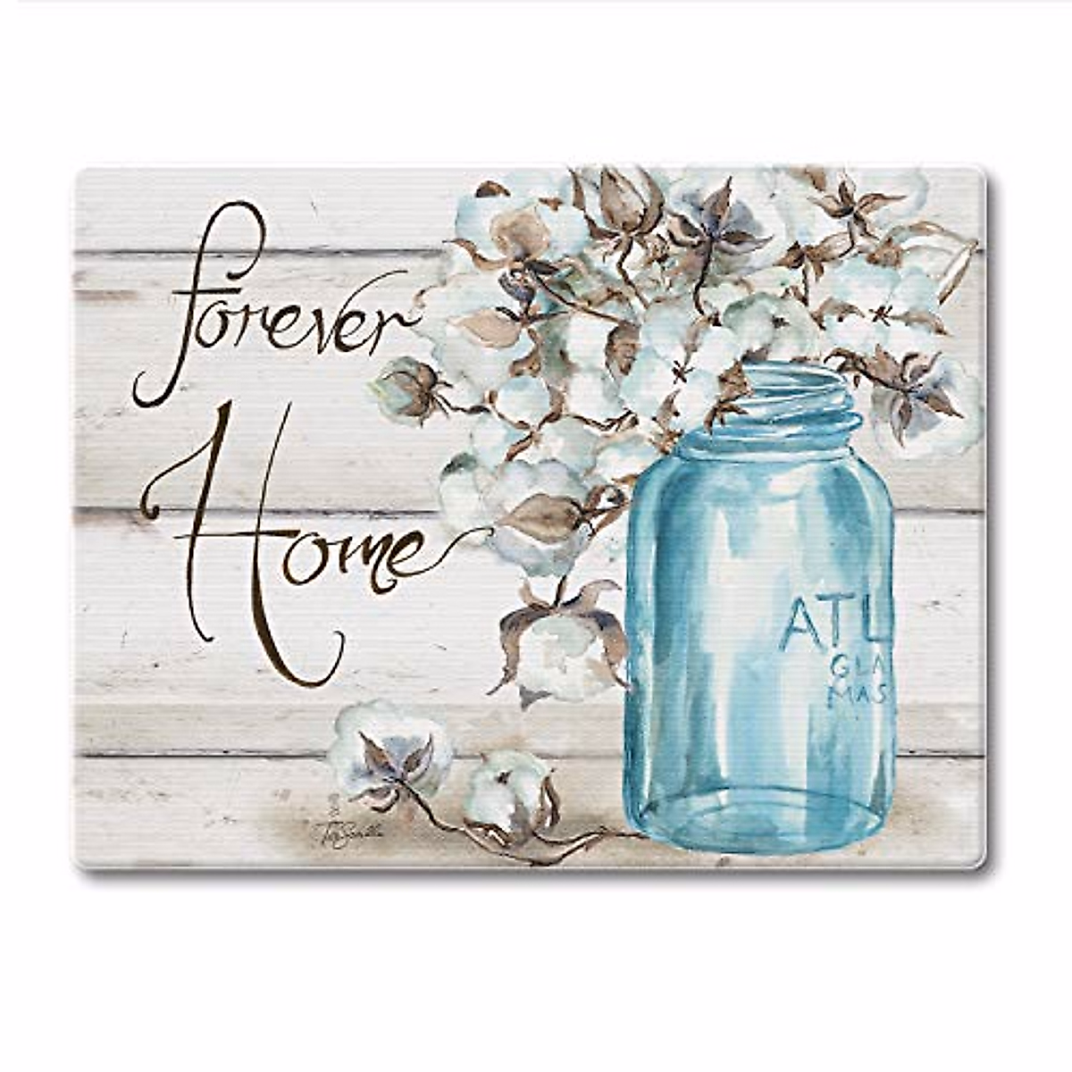 CounterArt Cotton Boll Decorative 3mm Heat Tolerant Tempered Glass Cutting Board 10” x 8” Manufactured in the USA Dishwasher Safe