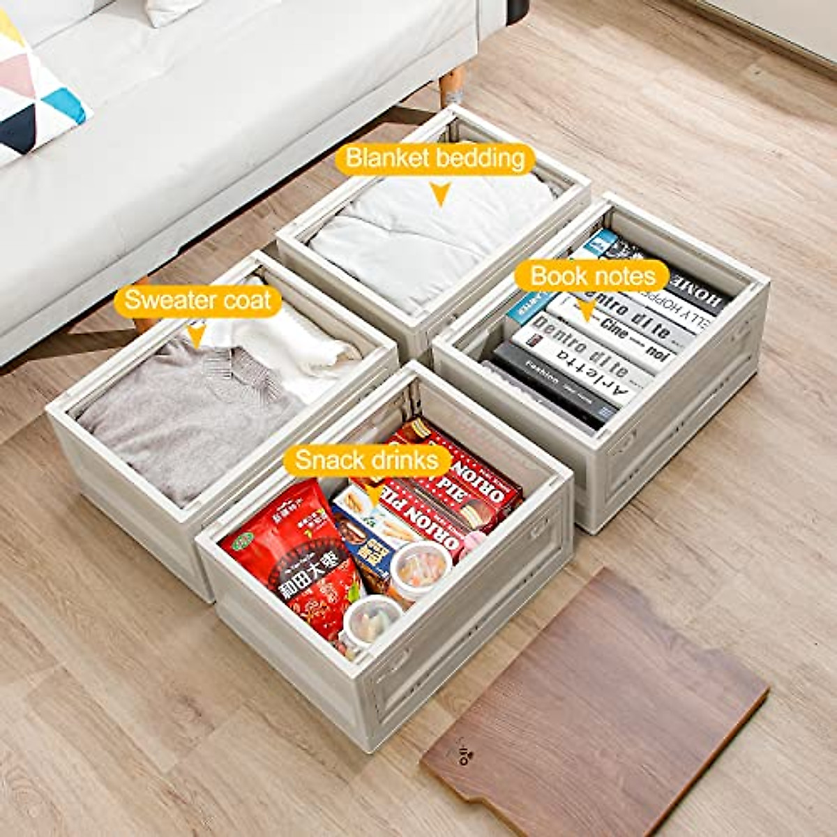 KATEI STORY Collapsible Storage Bin With Wood Lids folding storage box for camping,car storage, home sorting.(Side Opening 42L)