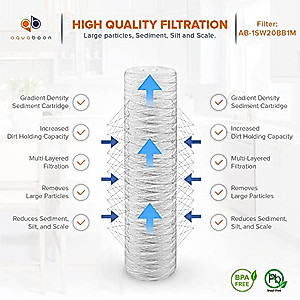 Aquaboon 1 Micron 20" x 4.5" String Wound Sediment Water Filter Cartridge | Whole House Sediment Filtration | Compatible with PC40-20, WP1BB20P, 355222-45, WPP-45200-01, WPP-45200-01, 84650, 8-Pack