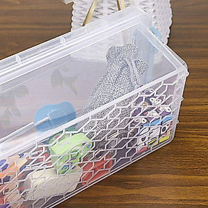BTSKY Long Plastic Stackable Box Home, Office Supplies Storage Organizer Box Pencil Box Plastic Organizer Holder for Gel Pens Erasers Tape Pens Pencils Markers etc- 3 Pack - Clear with Blue Clip