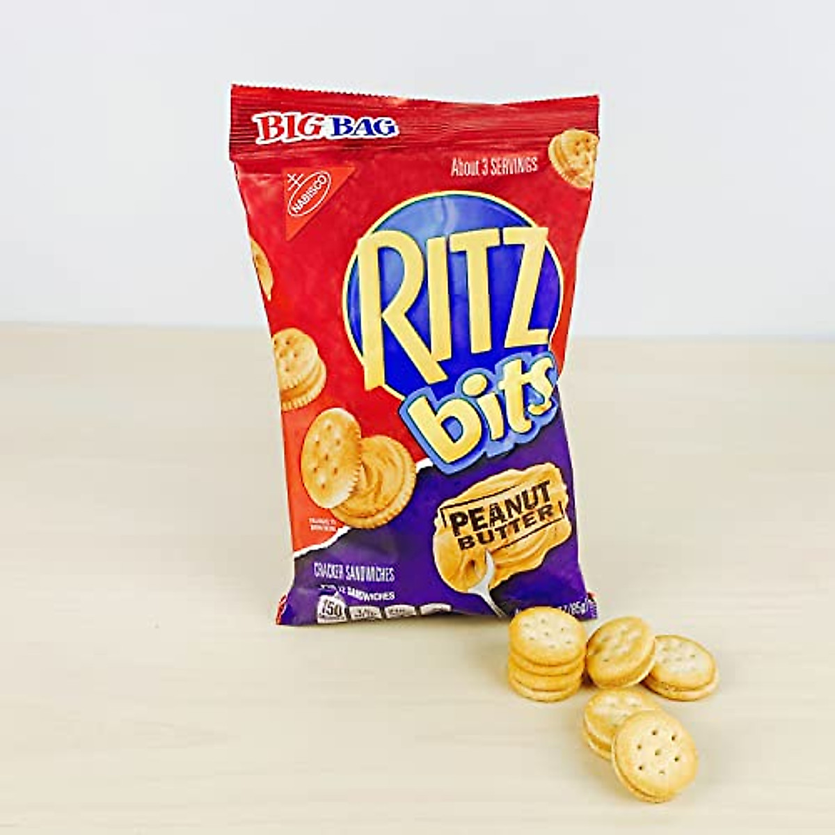 RITZ Bits Peanut Butter Cracker Sandwiches, Big Bag, 3 Ounce (Pack of 12)