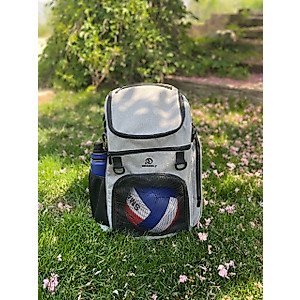 Dremzly Large Gray Adult Sports Gym Backpack for Men and Women with Ball Compartment for Basketball, Volleyball, Soccer, or Rugby