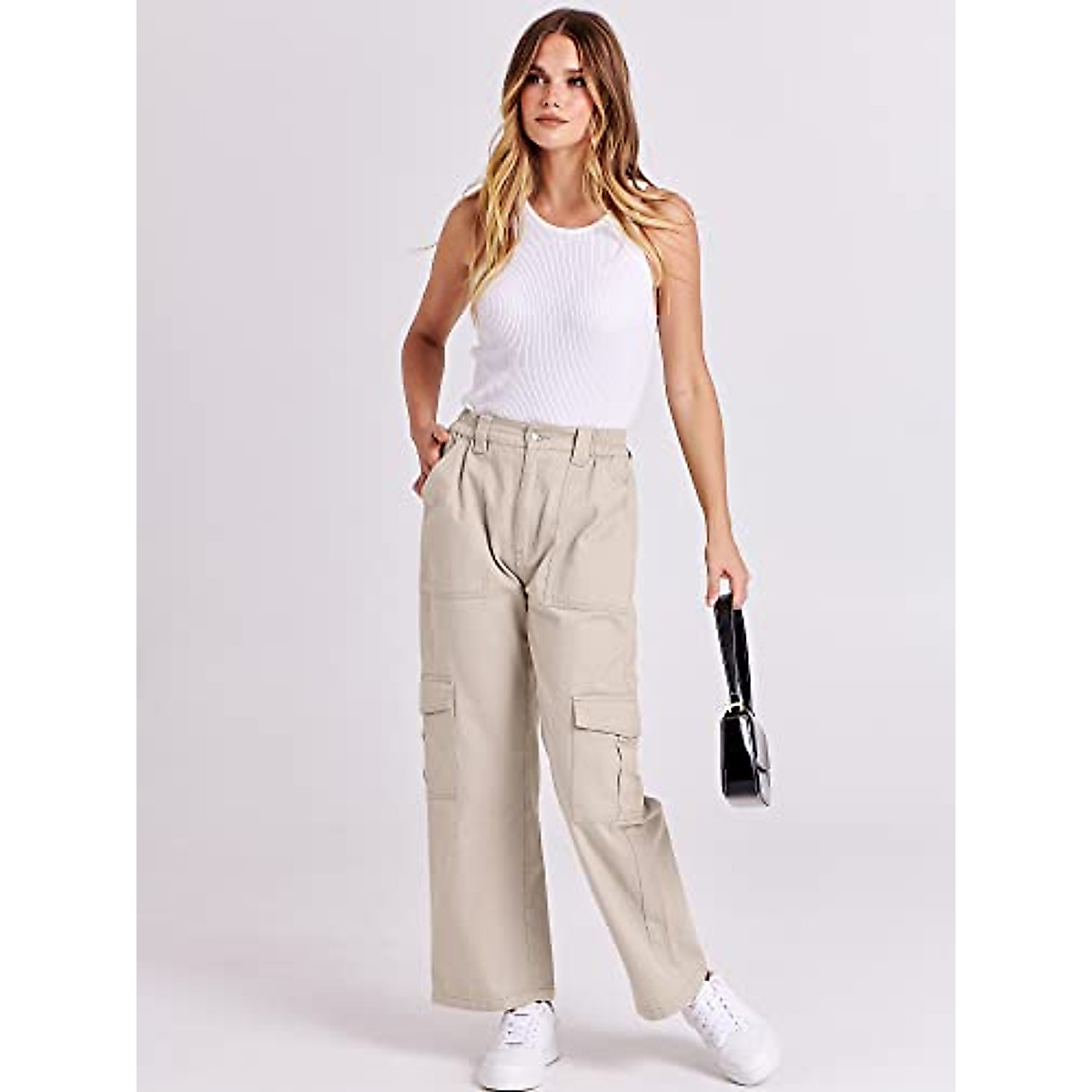 ANRABESS Women's Cargo Pants High Waisted Baggy Multiple Pockets Casual Work Pants Trendy Fashion Relaxed Fit Trousers Y2k for Teen Girls 1017mihuang-L