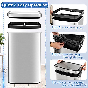 S AFSTAR Automatic Trash Can, 13 Gallons Stainless Steel Garbage Can Trash Bin with Quick & Soft Close Lid, Deodorizer Compartment, Touchless Motion Sensor Trash Can for Kitchen Bathroom Office