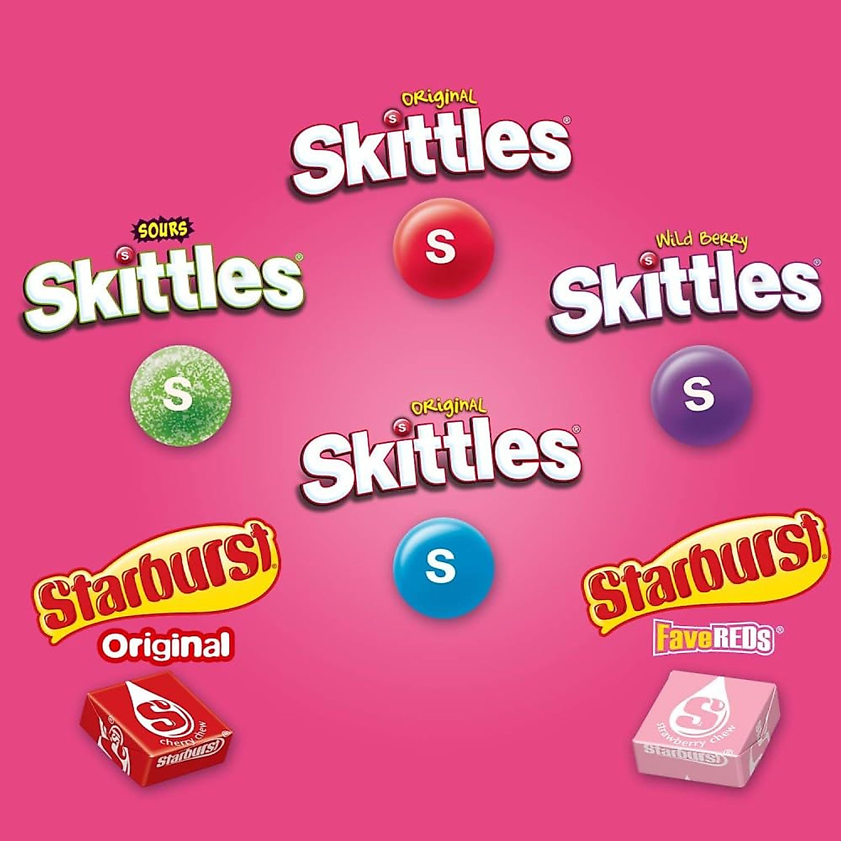 SKITTLES & STARBURST Variety Pack Full Size Chewy Candy Assortment, 62.79 oz, 30 Count