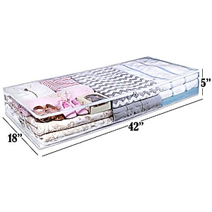 Clear Underbed Storage Bag - Durable Vinyl Material to Shield Your Contents from Dust, Dirt and Moisture. Easy Gliding Zipper for Easy Access and Label Pocket for Easy Identification. (2-Pack)