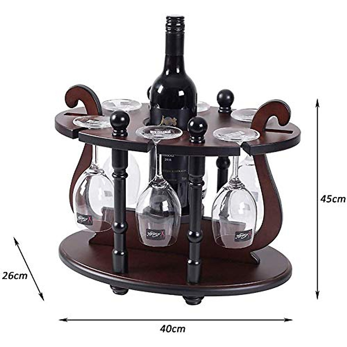 PIBM Stylish Simplicity Wine Racks Free Standing Wine Glass Holder，Round Ding，Solid Wood Creative Wine Display with 6 Glass Rack Amp; 1 Bottle Holder for Bar Wine Cellar Wine Cooler Etc（40X26X32Cm）