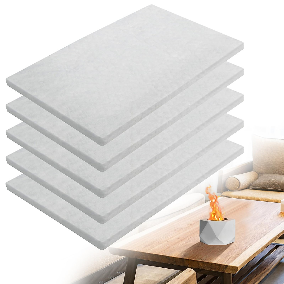 MADHOLLY Ceramic Wool for Portable Tabletop Firepit to Extend Burn Time- Premium Ceramic Wool Wick Sponge Ceramic Fiber Insulation for Bioethanol Fireplaces, 5Pack