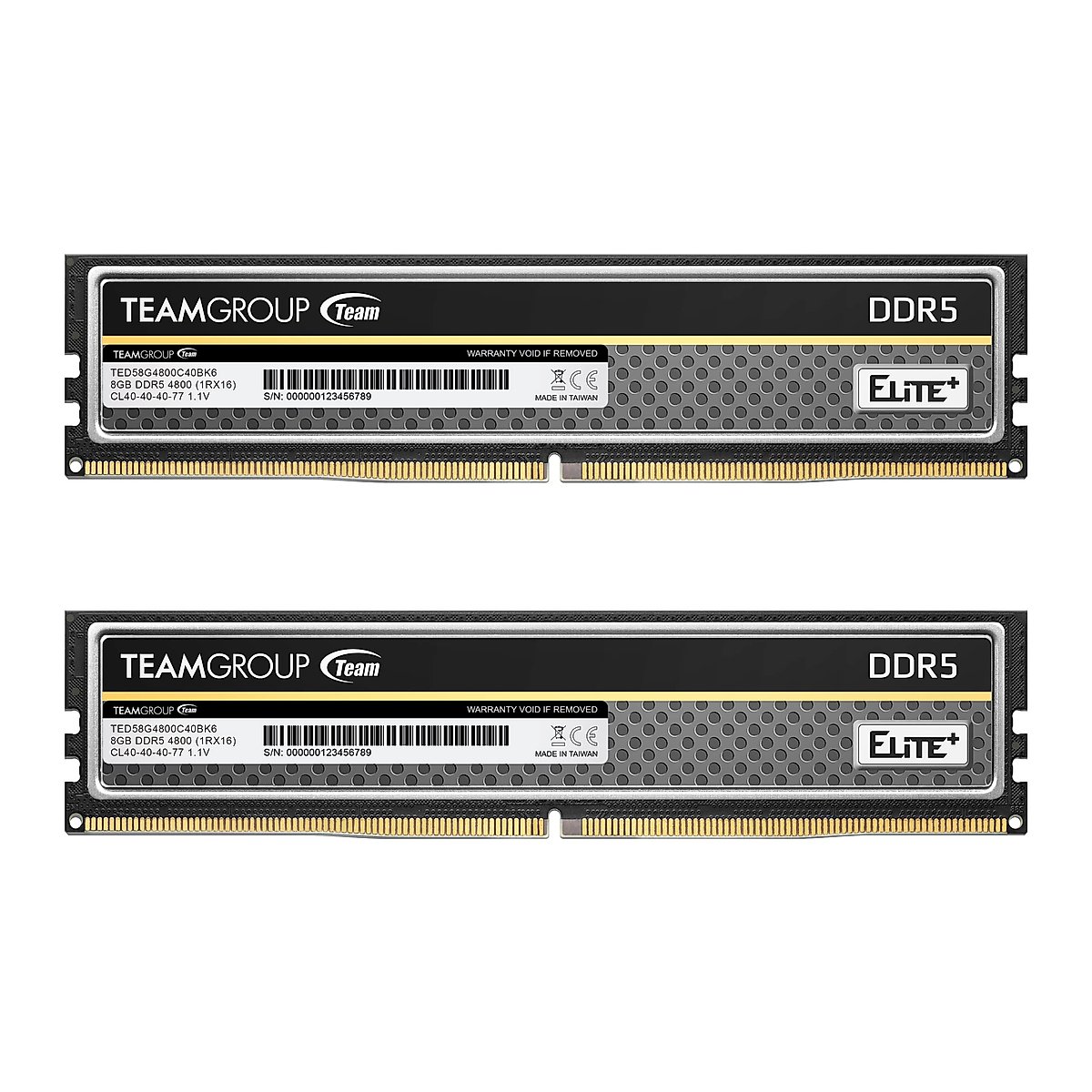 TEAMGROUP Elite Plus DDR5 16GB (2x8GB) 4800MHz PC5-38400 CL40 Unbuffered Non-ECC 1.1V UDIMM 288 Pin Desktop Memory Module Ram (Black) - TPBD516G4800HC40DC01