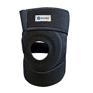 BodyMed Knee Support, Black, 12.5 in.–18 in. Circumference – Stabilizing Support & Compression Brace for Patellar Tendon & Joint Alignment – for Post-Surgery Recovery, Injuries, Rehab, Workouts, &