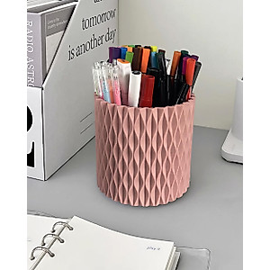 Lebenrich Rotating Pen Pencil Holder for Desk, 5 Slots Unique Pink Desk Pen Organizer Easthetic Desktop Supplies and Accessories for Women Girls, Pen Cup Pencil Caddy for Office Home Art Supply