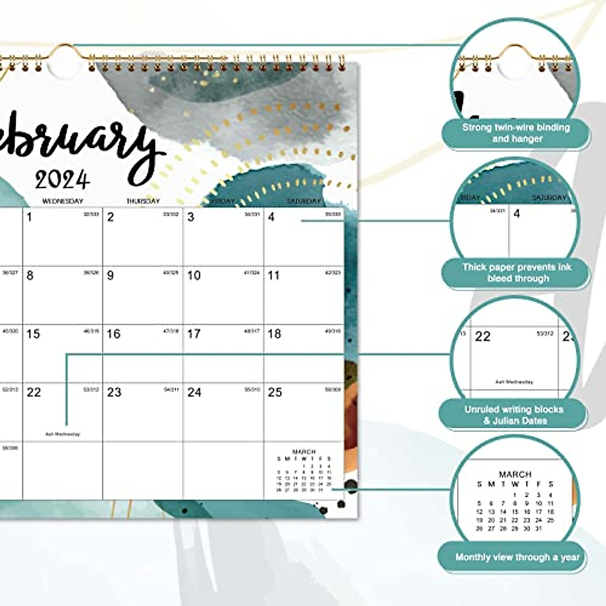 2023-2024 Wall Calendar - 18 Months Calendar from Jul. 2023 - Dec. 2024, 14.8" x 11.6", Twin-Wire Binding, Blank Block with Julian Dates, Perfect for Organizing at Home, School & Office