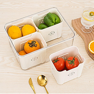 Dingerjar Airtight Fruit Storage Containers for Fridge with Lids & Handle, Refrigerator Organizer Bins, with 4 Removable Colanders, Food, Vegetable Fresh Produce Saver