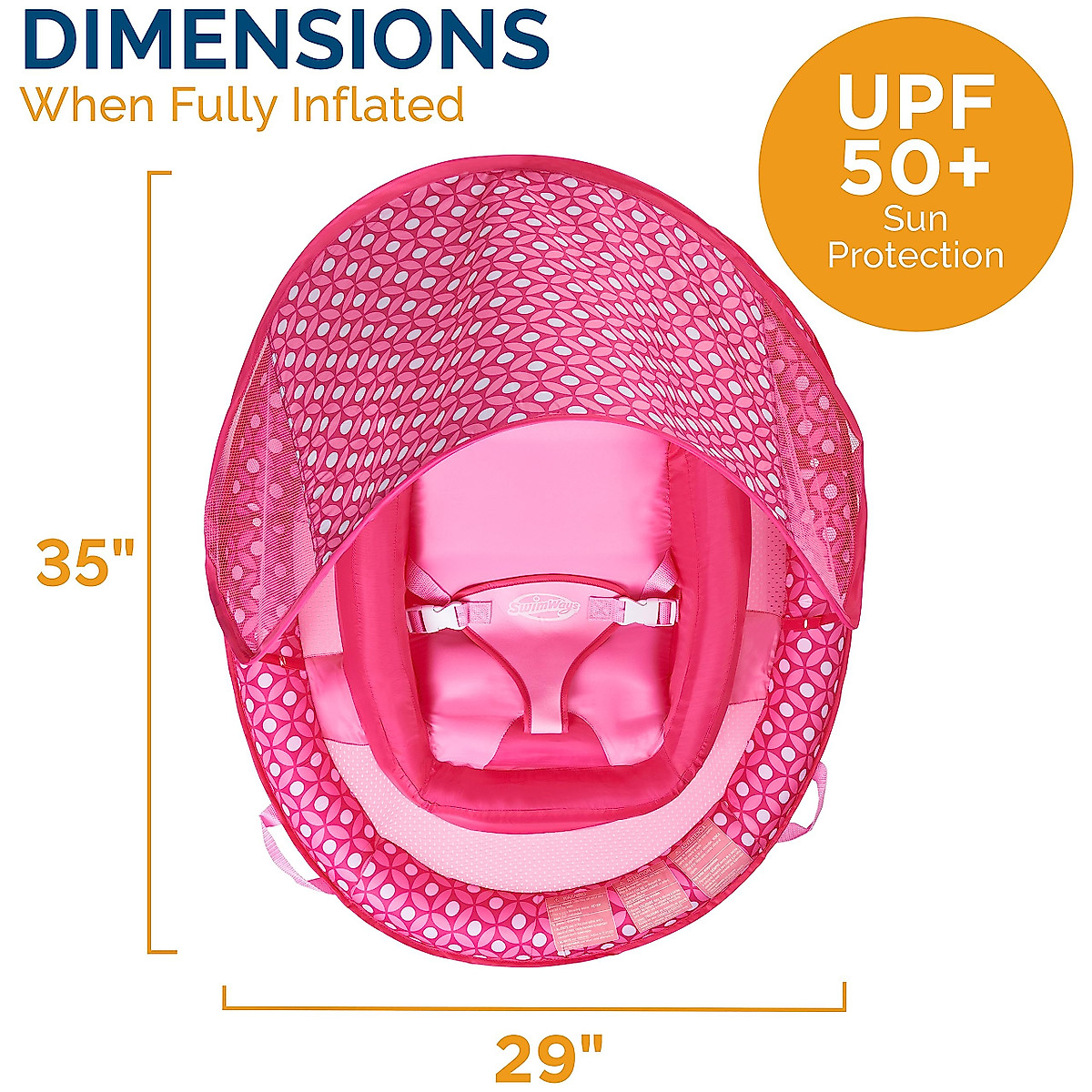 SwimWays Infant Baby Spring Float with Adjustable Sun Canopy - Pink Flower