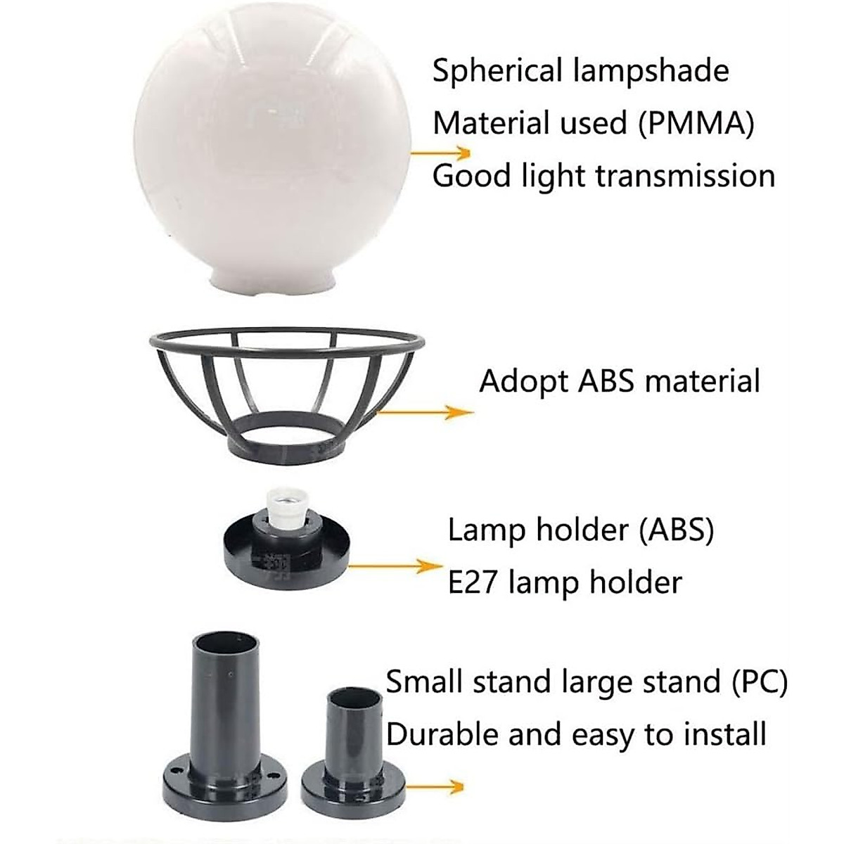 DUBOXX Waterproof Outdoor Garden Pillar Light Industrial Modern Post Lights Spherical Globe Ball Column Lamp Community Patio Landscape Lighting E27 External Fence Deck Post Lantern (Color : Clear, S