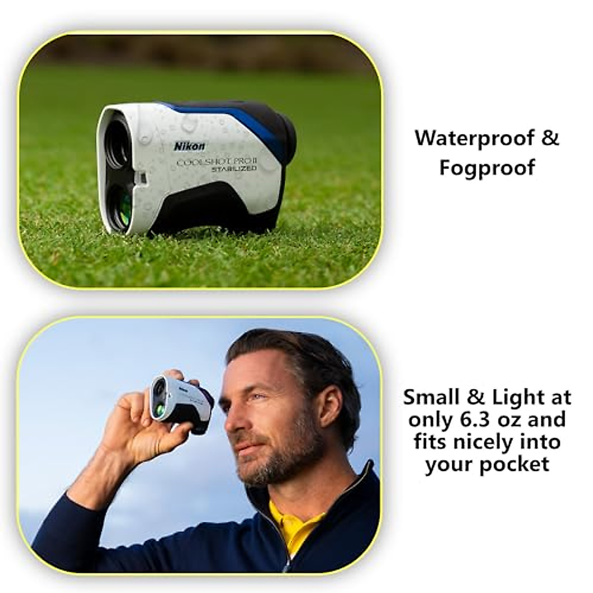 Nikon COOLSHOT ProII Golf Laser Rangefinder (16758) Stabilized View Bundle with 3 Extra CR2 Batteries and a Cleaning Cloth - Laser Yard Alignment with Club Selection, and Slope - Mens Golf Accesories