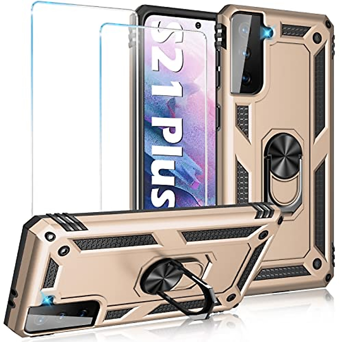 niter Case for Samsung Galaxy S21 Plus 5G Heavy Duty with Built in Screen Protector Hard Armor Military Anti-Fall Bumper Cover Cases Magnetic Ring Kickstand (Sliver)