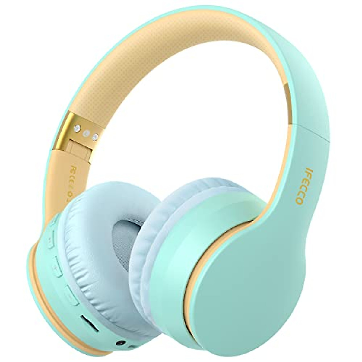 I love e iFecco Wireless Bluetooth Headphones Over-Ear, Foldable HiFi Stereo Headset with Built-in Microphone and Soft Protein Earpads for Travel, Home, Office (SkyBlue)
