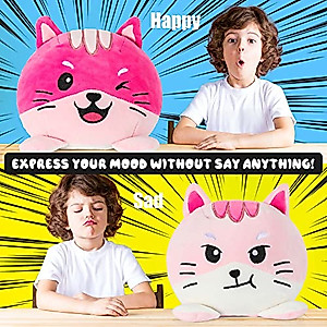 Reversible Cat Plushie Cute Stuffed Animals Flip Baby Super Soft Plush Toy Show Your Happy Sad Mad Angry Mood Without Saying a Word