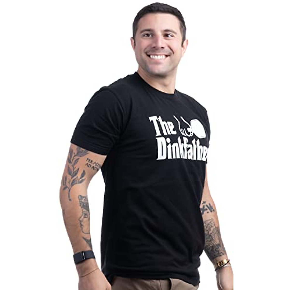 The Dinkfather | Funny Pickleball Player Pickle Ball Paddle Dink Joke T-Shirt for Men - (Men,L) Black