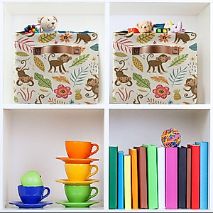 Kigai Collapsible Storage Basket with Handles, Cute Monkeys Canvas Fabric Storage Bins Toys Clothes Organizer for Bedroom, Nursery, Shelves, Closets (1PACK)