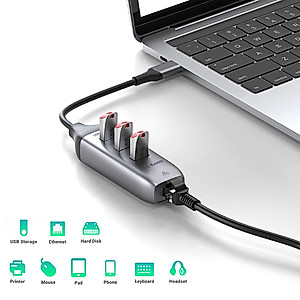 USB C to Ethernet Adapter,USB C to RJ45 10/100/1000 Gigabit Ethernet, USB C to USB 3.0 HUB, Compatible with MacBook Pro, iPad Pro, MacBook/Air, iPad Air 2020, XPS 15/13, Surface Book 2 …