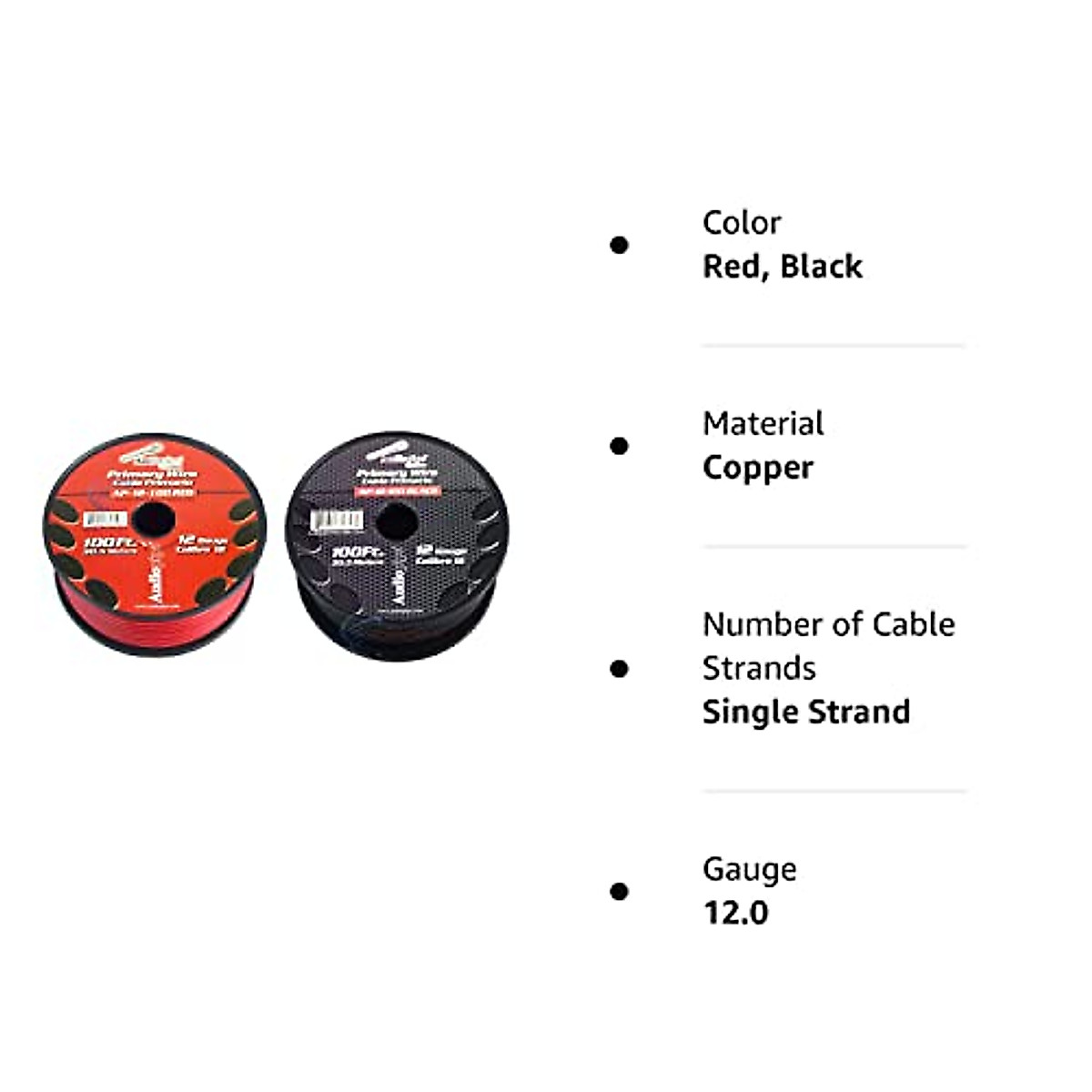 Audiopipe 12 Gauge Wire RED & Black Power Ground 100 FT Each Primary Stranded Copper CLAD