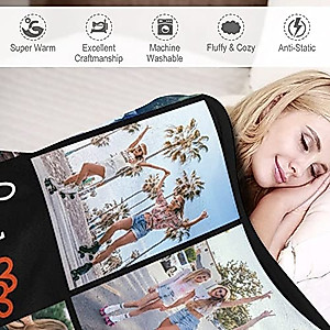 Custom Blanket with Photos Personalized Customized Blankets with Photos Picture Text Customized Gifts for Friend Family Mom Dad Girlfriend Boyfriend on Fathers Mothers Valentines Day Birthday Wedding