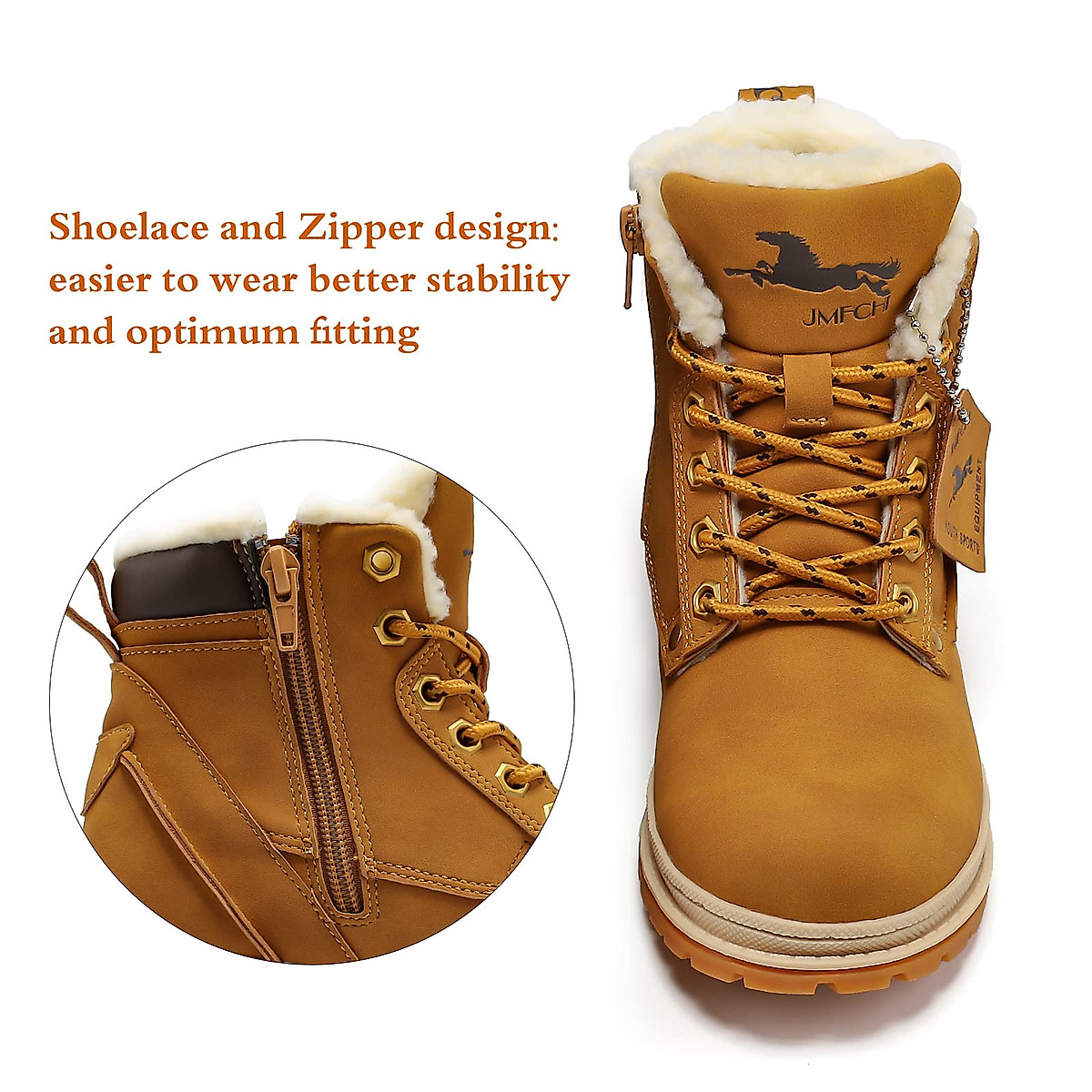 VITIKE Boys Snow Boots Kids Winter Warm Boots Girls Faux Fur Hiking Boots Cold Weather Outdoor shoes for Toddler/Little Kid/Big Kid Yellow Size 6.5