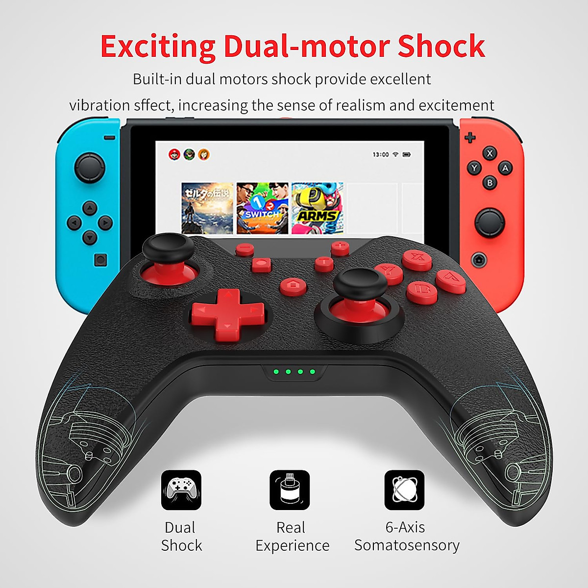 GCHT GAMING Wireless Switch Controllers Compatible with Nintendo Switch/Lite/OLED/PC/STEAM, Switch Pro Controller with Wake-up, Turbo, Vibration, Gyroscope, Programm Back Button (Black)