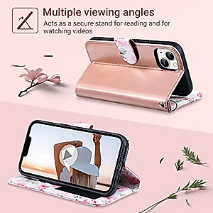 ULAK Compatible with iPhone 14 Plus Wallet Case with Card Holder, Flip iPhone 14 Plus Case for Women Girls PU Leather Kickstand Wrist Strap Shockproof Phone Case for iPhone 14 Plus 6.7'', Rose Gold