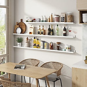 Picture Ledge Shelf, Floating Shelves Set of 2, Solid Pine Wood 72'' Long Large Nursery Book Shelves for Toys Storage, Kids Bookshelf for Living Room Bedroom Decor Books Photo Frames, White