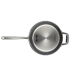 Breville Thermal Pro Hard Anodized Nonstick Sauce Pan/Saucepan/Saucier with Lid and Helper Handle, 4 Quart, Gray