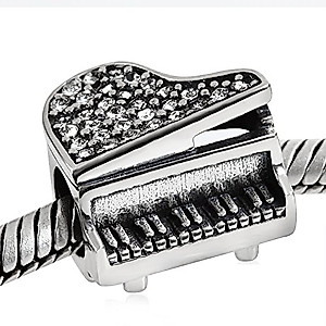 ABUN Music Piano Charms 925 Sterling Silver Birthstone Crystal Charms for 3mm Snake Chain Bracelets (Clear)