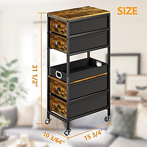 AMBIRD 4-Drawer Dresser,Fabric Dresser Storage with Drawers, Fabric Dresser Tower, Vertical Storage Drawer Units for Bedroom, Hallway, Closet, Office, Move Free with Wheels