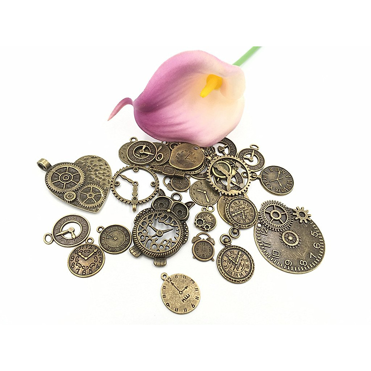 Kinteshun Clocks and Watches Dial Face Movement Charm Alloy Multistyle Steampunk Pendant Charm Connector for DIY Jewelry Making Accessaries(100 grams) (Bronze)