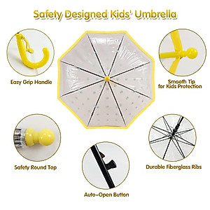 LLanxiry Umbrella Kids Clear Bubble Auto Open Umbrellas for Rain Children's Safe Transparent Dome Waterproof Stick Lightweight Umbrella for Boys Girls (Flower-Yellow)
