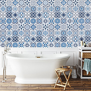 197"x 17.7"Blue Pattern Contact Paper Glossy Surface Waterproof Contact Paper Decorative Self Adhesive for Kitchen Bathroom Counters Removable Counter Paper Peel and Stick Wallpaper Easy to Clean