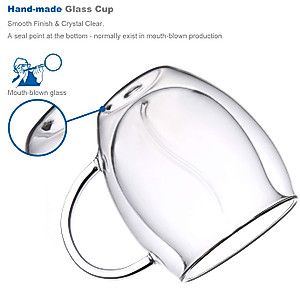 YUESHICO Insulated Coffee Mugs - Double Wall Glass Coffee Mugs Clear Glass Coffee Cups 12.7 Oz with Handles for Hot Beverages Cappuccino, Latte, Big Tea Cup. Glass Cups Best Coffee Gifts