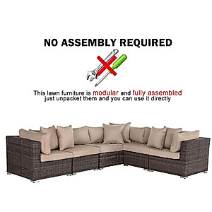 SUSIE'S GARDEN Wicker Patio Furniture Conversation Set No Assembly Outdoor Sectional Sofa Aluminum Brown Couch Modern Deck Rattan Furniture (6pcs Conversation Set)