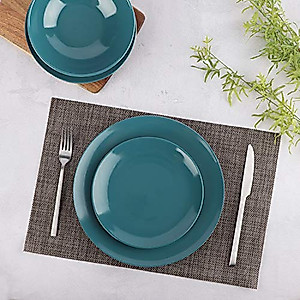 Amazon Basics 18-Piece Stoneware Dinnerware Set - Deep Teal, Service for 6