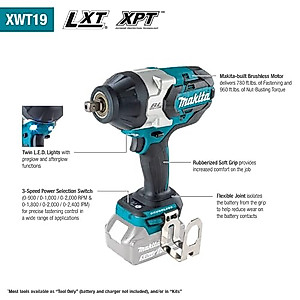 Makita XWT19XVZ 18V LXT® Lithium-Ion Brushless Cordless 3-Speed 1/2" Sq. Drive Utility Impact Wrench w/Detent Anvil, Tool Only