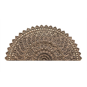 Half Moon Asia Hanging Headboard, Wall Art Hanging Decorative Panel, Circle Mounted Bed Head Reclaim Wood, Brown Finish, 72x36 inches