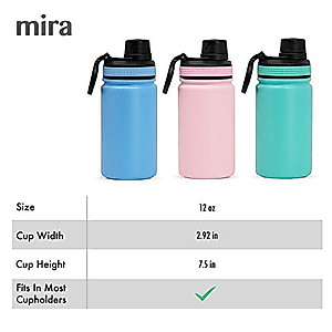 MIRA 12 oz Stainless Steel Kids Water Bottle - Metal Thermos Flask Keeps Cold for 24 Hours, Hot for 12 Hours - Double Wall Vacuum Insulated - Leak Proof BPA-Free Lid - Teal